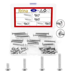 rrina 38pcs 304 stainless steel carriage bolts round head square neck screws coach bolt assortment kit, 5 sizes m6x16/30/40/50