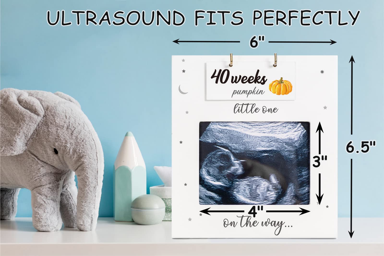 Ultrasound picture Frame, Sonogram Picture Frame with Belly Bump Fruit and Vegetable Signs, Expecting Parents to be Unique Gifts for Pregnant Women, Pregnancy Milestone to Track Baby Grow, White