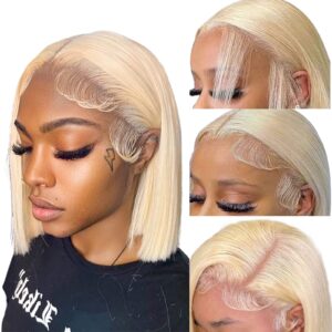 superlook blonde bob wig human hair 613 lace front wig human hair 13x4 lace front bob wig human hair pre plucked with baby hair 210% density 613 short bob wigs human hair for women 10inch