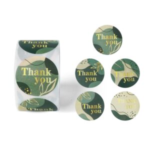 2rolls-1000pcs 1.5" green series thank you stickers | 6 different design thank you designs for business packaging, thank you labels for gifts bags, boxes and envelope sealing