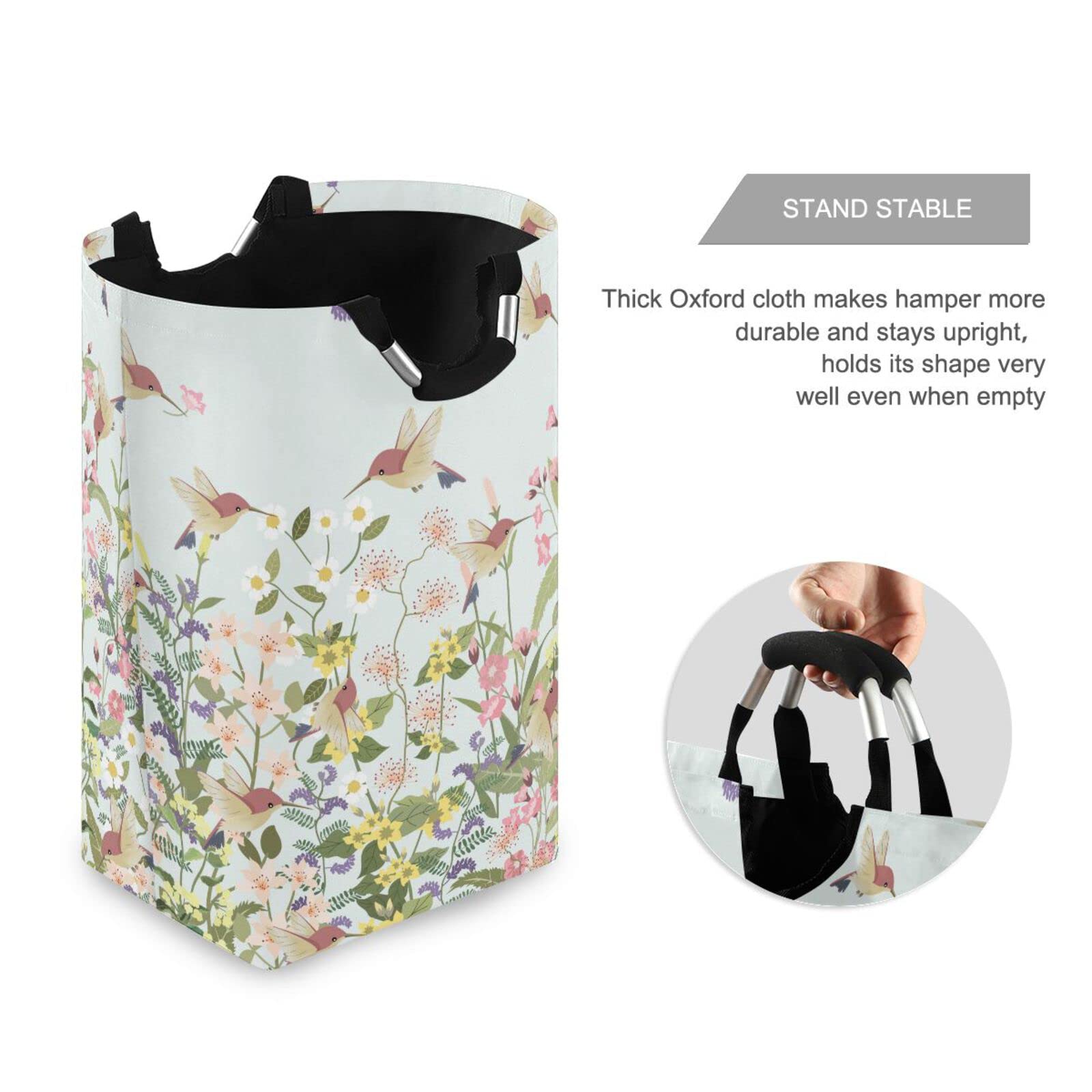 Kigai Laundry Hamper Basket Cute Hummingbirds Flowers Collapsible Nursery Storage Bin Waterproof Clothing Baskets for Home Bedroom Bathroom Washing Room