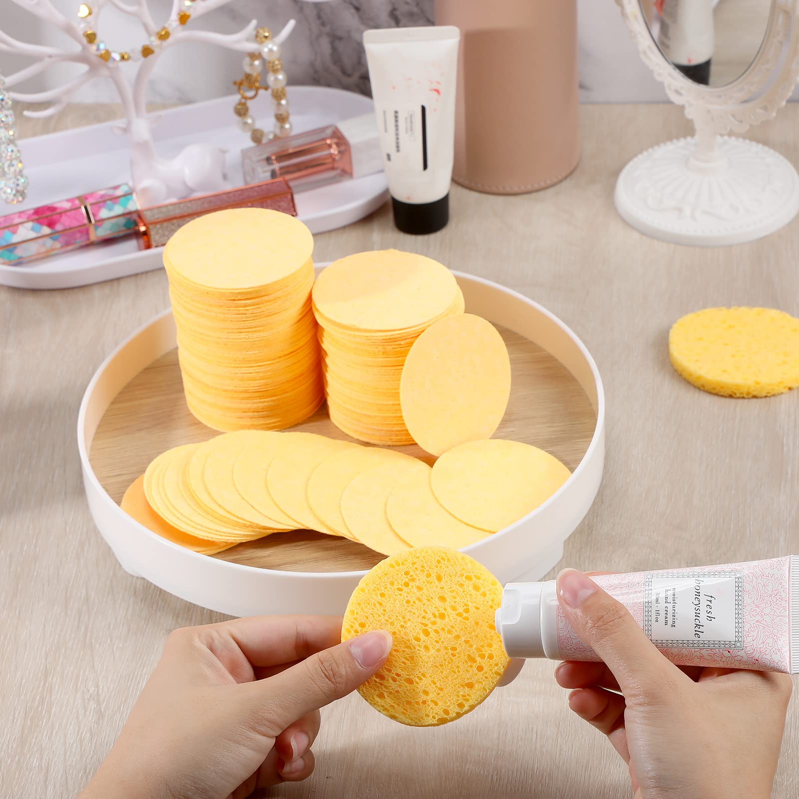 150 Pieces Compressed Facial Sponges Natural Face Sponge Compressed Sponges for Facial Cleansing Gentle Exfoliating Face Exfoliator Sponge Spa for Makeup Removal Massage Disposable Face Cleansing Pads