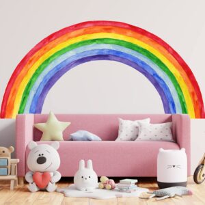 70.8 x 33.9 inch watercolor large rainbow wall decals vinyl rainbow wall decals waterproof rainbow wall sticker peel and stick rainbow decals with scraper for girls kids bedroom nursery playroom decor