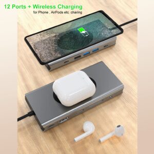 yoerm Docking Station USB C Hub 13-in-1 with Wireless Charging Station, USB C to HDMI, Ethernet, VGA, 5 USB and SD/TF, 100W PD, 3.5mm Audio