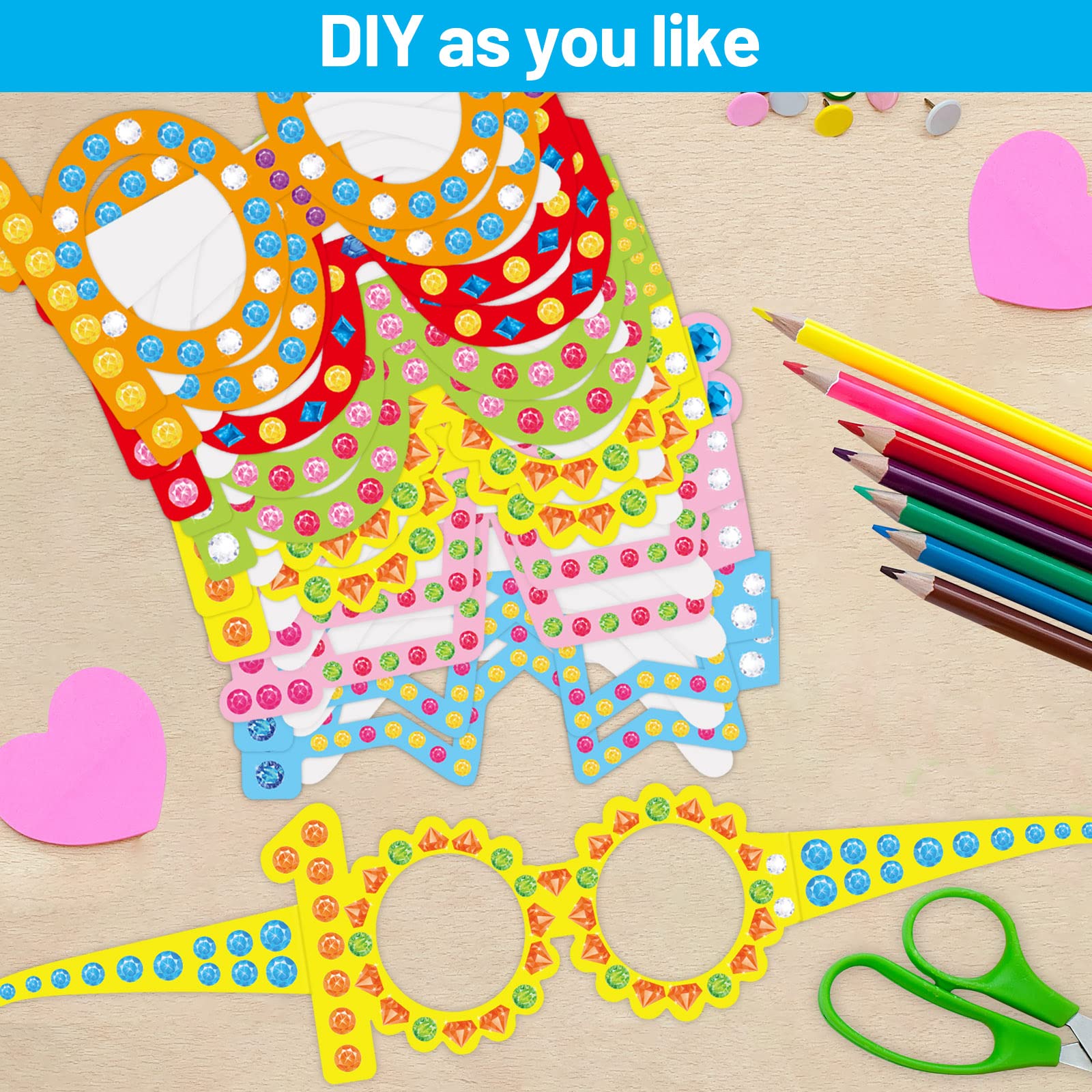 30Pcs 100 Days Paper Glasses Rhinestones 100th Day of School Educational Photo Booth Props Party Favors for Classroom