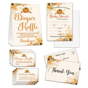 baby shower cards kit,happy fall thanksgiving day set of 25 baby shower invitations with envelopes, book request cards for baby shower,autumn pumpkin baby shower party favor decoration(02)