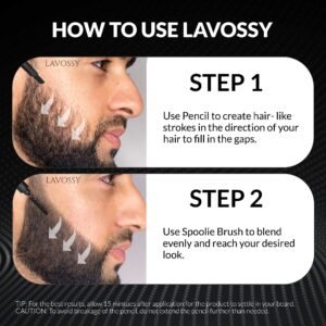 LAVOSSY Beard Pencil - DARK BROWN - Long Lasting and Easy to Use Beard Pen with Blending Brush for Sleek & Natural Look, Water/Sweat Proof