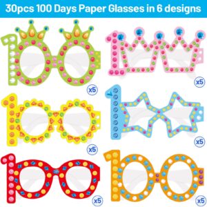 30Pcs 100 Days Paper Glasses Rhinestones 100th Day of School Educational Photo Booth Props Party Favors for Classroom