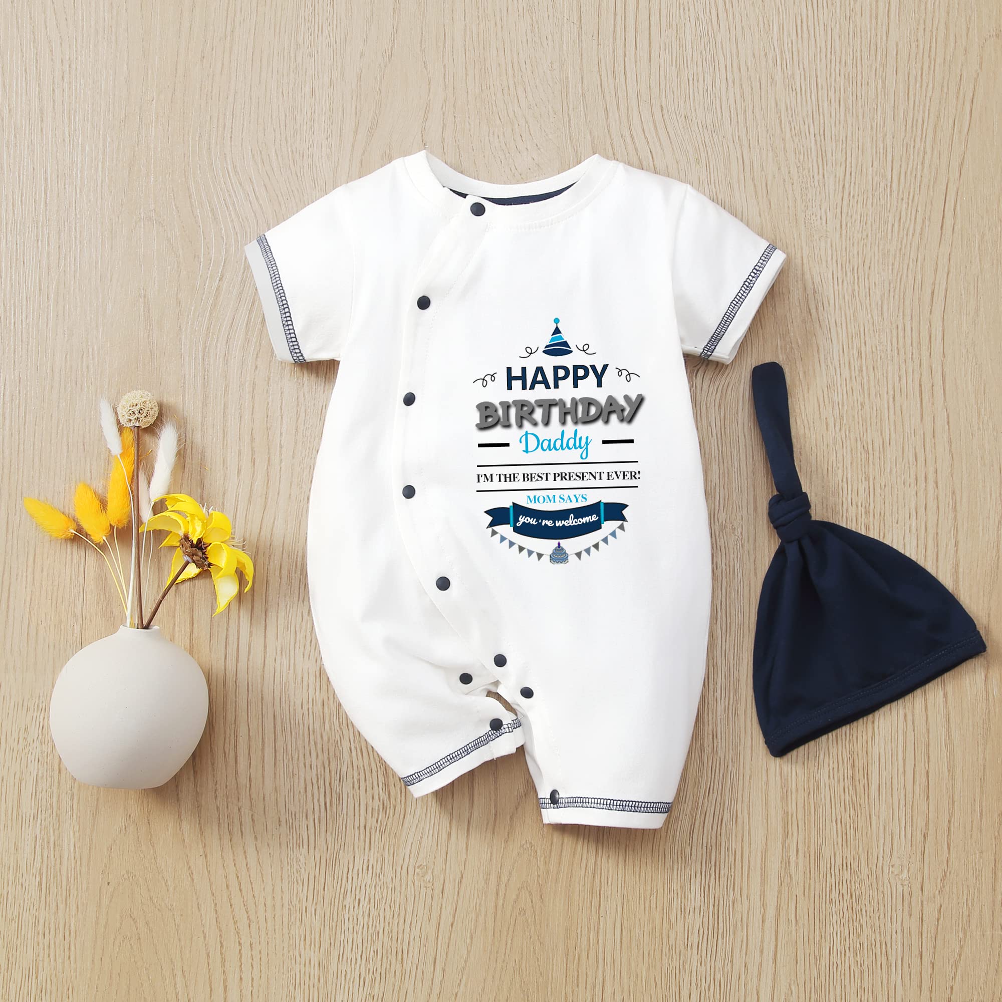 Benshukam Happy Birthday Daddy Mommy Baby Boys Girls Romper Bodysuit Infant Funny Letter Jumpsuit Outfit 0-3Months