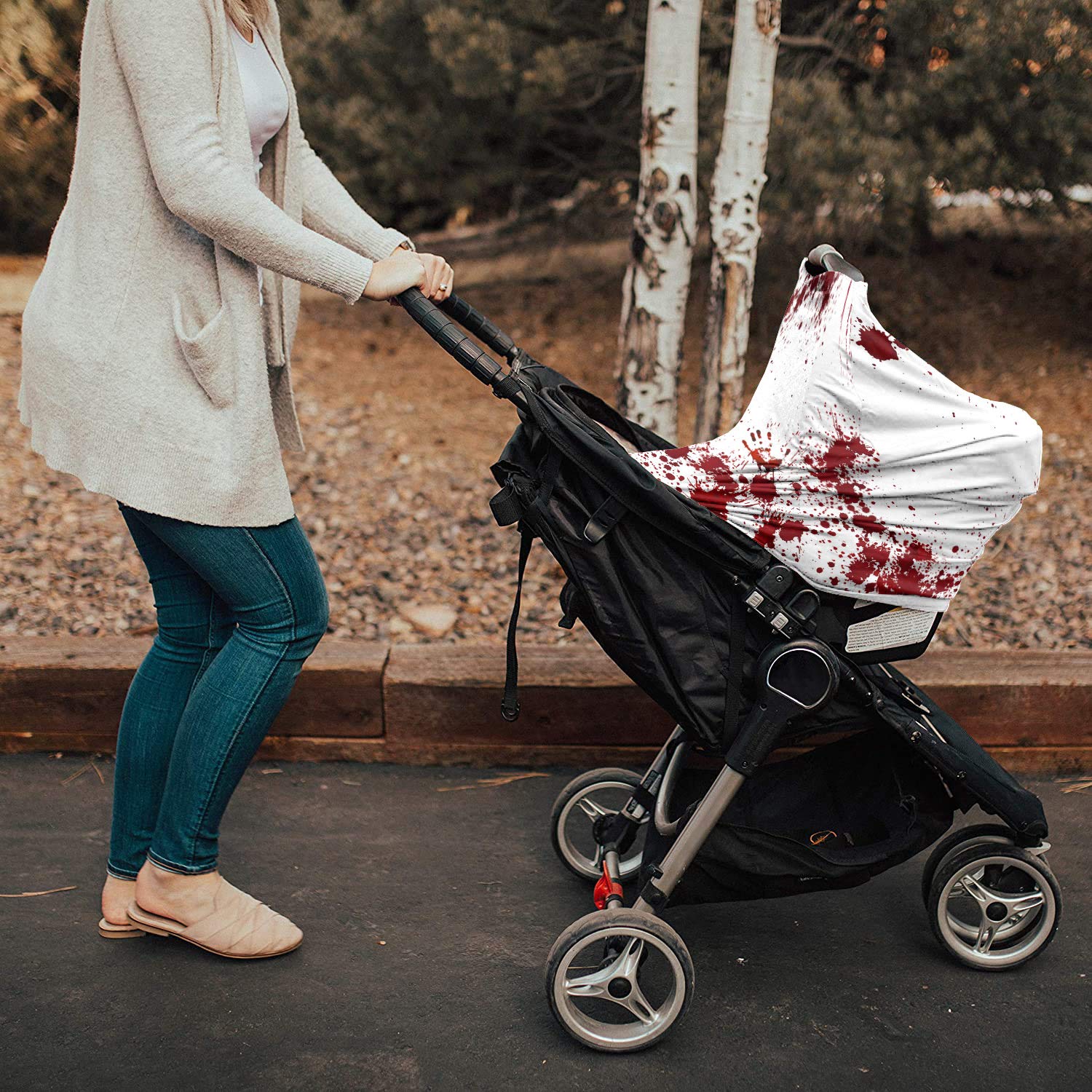 Baby Nursing Cover Carseat Canopy Spooky Bloody Halloween Cruel Handprint Breathable Privacy Breastfeeding Scarf Horror Red White Multi Use Car Seat Covers for Boys or Girls