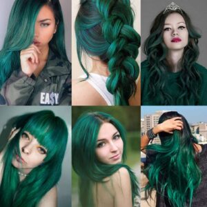 12PCS Colored Green Hair Extensions Party Highlights Colorful Clip in Hair Extensions 22 Inch Straight Synthetic Hairpieces for Women Kids Girls Halloween Christmas Cosplay(Green)