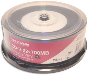 falconmedia digital-vinyl white inkjet hub/diamond black 52x 80-min cd-rs 25-pak