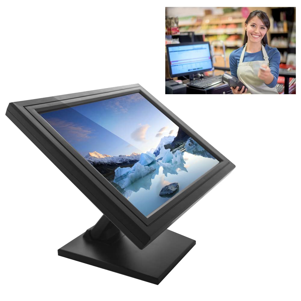 17'' LCD Touchscreen Monitor, 1280x1024 LCD TFT Screen USB VGA for POS System Gaming External Monitor with Multi-Position POS Stand for Office, Retail, Restaurant, Bar, Gym, Warehouse