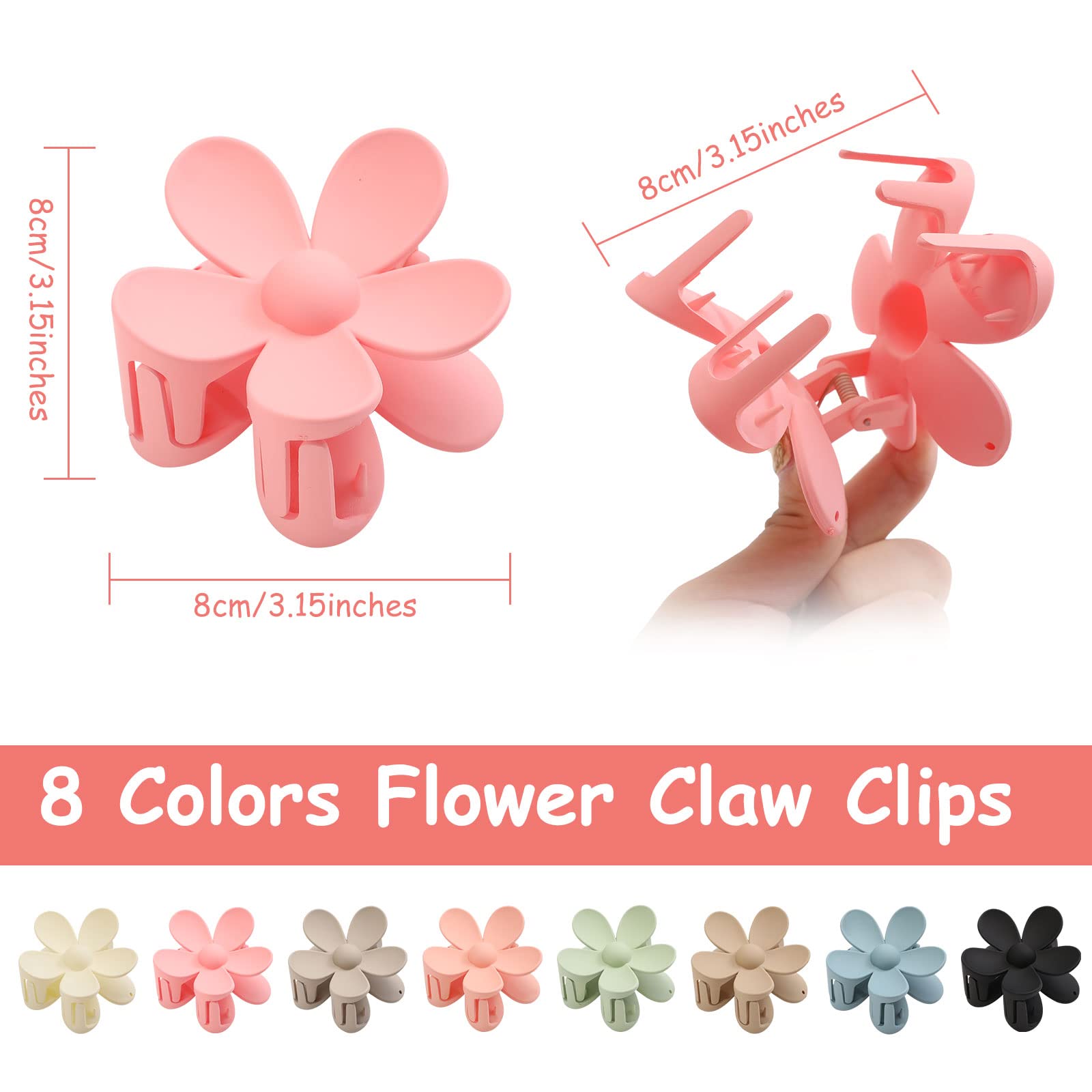 8PCS Flower Claw Clips, Hair Claw Clips for Thick Thin Hair, Non Slip Flower Hair Clips, Strong Hold Hair Clips for Women Girls, Aesthetic Color