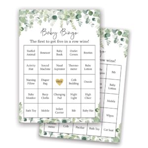 invitationhouse 60 prefilled baby shower bingo cards (eucalyptus foliage)