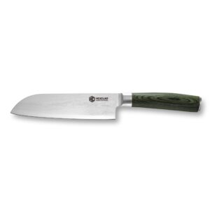 hexclad santoku knife, 7-inch japanese damascus stainless steel blade, pakkawood handle