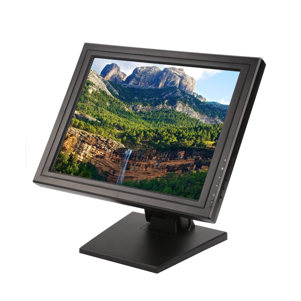 17'' LCD Touchscreen Monitor, 1280x1024 LCD TFT Screen USB VGA for POS System Gaming External Monitor with Multi-Position POS Stand for Office, Retail, Restaurant, Bar, Gym, Warehouse