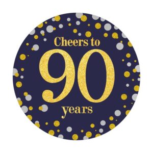 upley black and gold cheers to 90 years sticker labels - 90th birthday party favor stickers - 2 in - 50 count