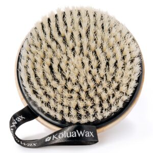 koluawax exfoliating brush, body scrubber for wet or dry brushing, waxing prep for skin and ingrown hair, soft bristle for scrubbing, lymphatic drainage and blood circulation improvement