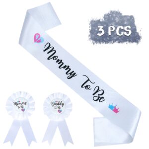 happyland gender reveal decorations sash and tinplate badge mommy to be and daddy to be baby shower