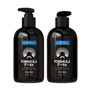 formula f=kx - curly hair product set - keratin, aloe & coffee seed extract shampoo and conditioner - for all curl types - sulfate-free - ocean scent - 8oz