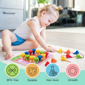 TOOKYLAND Peg Board Stacking Toy - 53pcs - Color and Shape Matching Game with Lacing Beads, Learning Sensory Pegboard Set for Kids 3 Years Old +