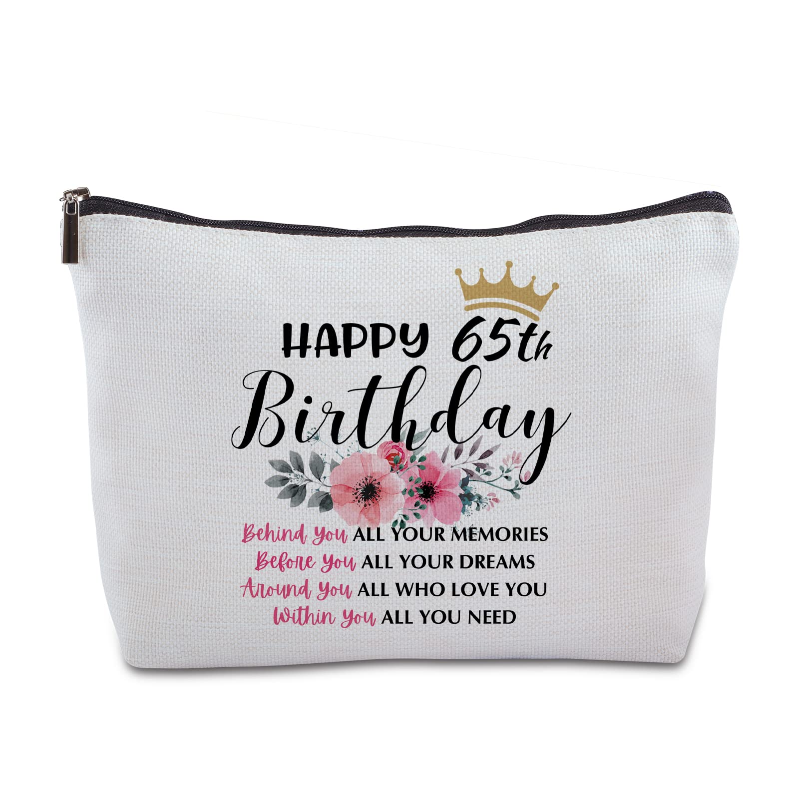 65th Birthday Gift for Women Zipper Travel Makeup Bag 65 Year Old Gifts 65 Birthday Gifts Birthday Gift Ideas for Women Grandma Mom Wife Sister Aunt