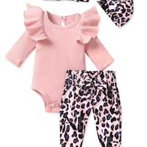 fioukiay Preemie Newborn Baby Girls Clothes Infant Romper Bodysuit Pants Clothing Set Fall Winter Outfits (Pink Leopard 01, Preemie)