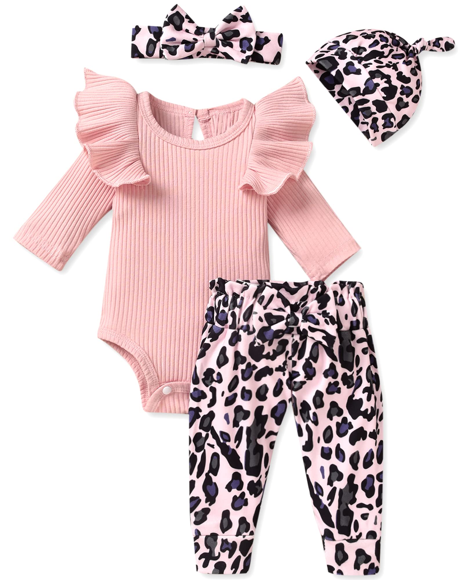 fioukiay Preemie Newborn Baby Girls Clothes Infant Romper Bodysuit Pants Clothing Set Fall Winter Outfits (Pink Leopard 01, Preemie)