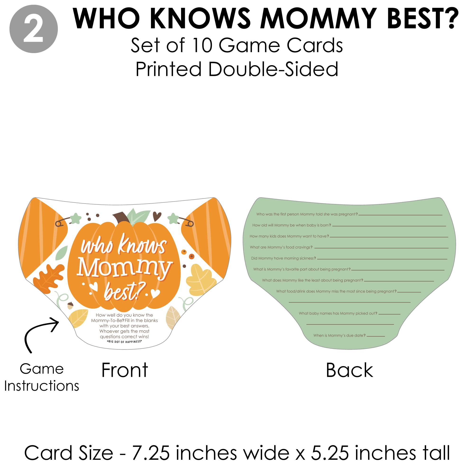 Big Dot of Happiness Little Pumpkin Decorations, 4 Fall Baby Shower Games, 10 Cards Each - Who Knows Mommy Best, Mommy or Daddy Quiz, What’s in Your Purse and Oh Baby - Gamerific Bundle