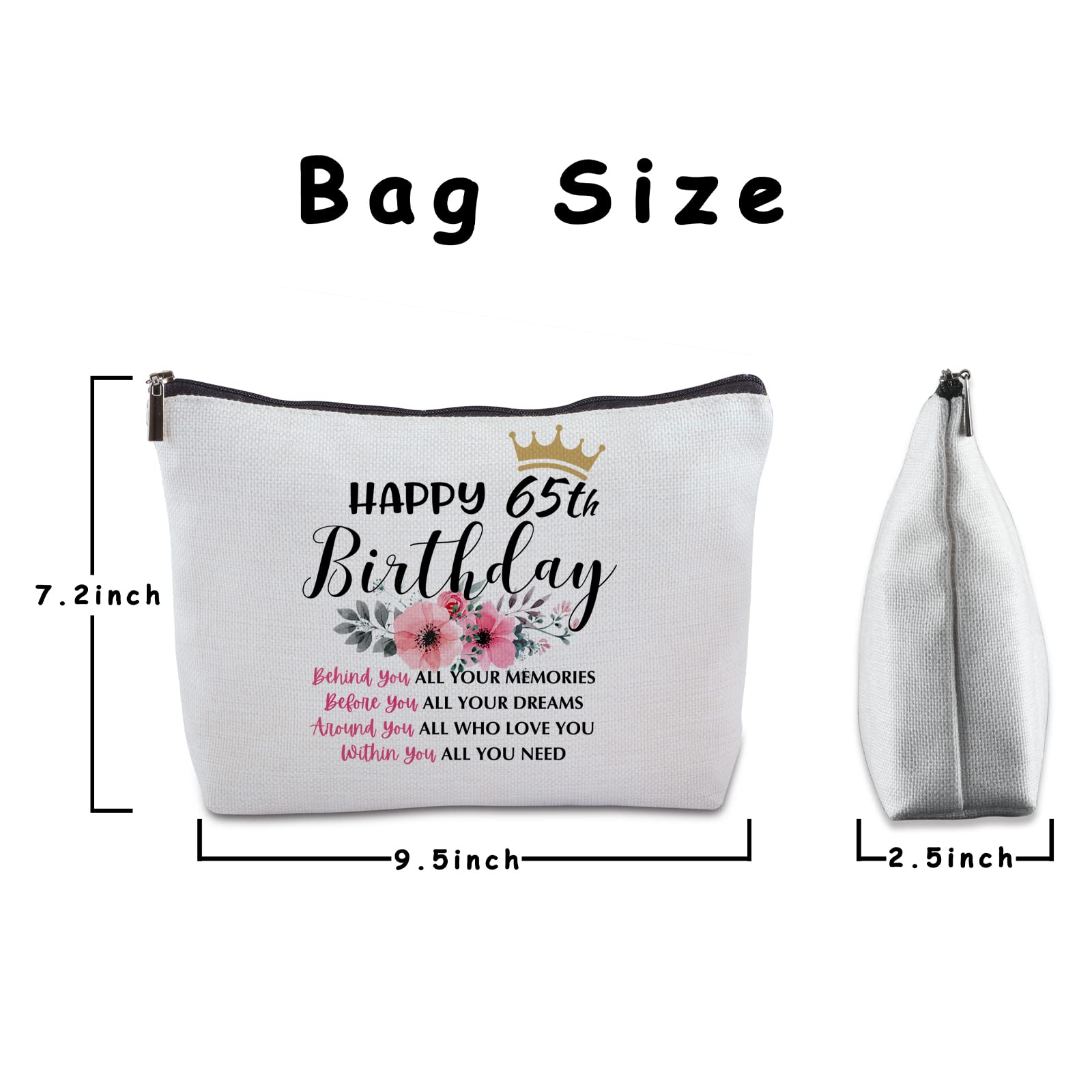 65th Birthday Gift for Women Zipper Travel Makeup Bag 65 Year Old Gifts 65 Birthday Gifts Birthday Gift Ideas for Women Grandma Mom Wife Sister Aunt