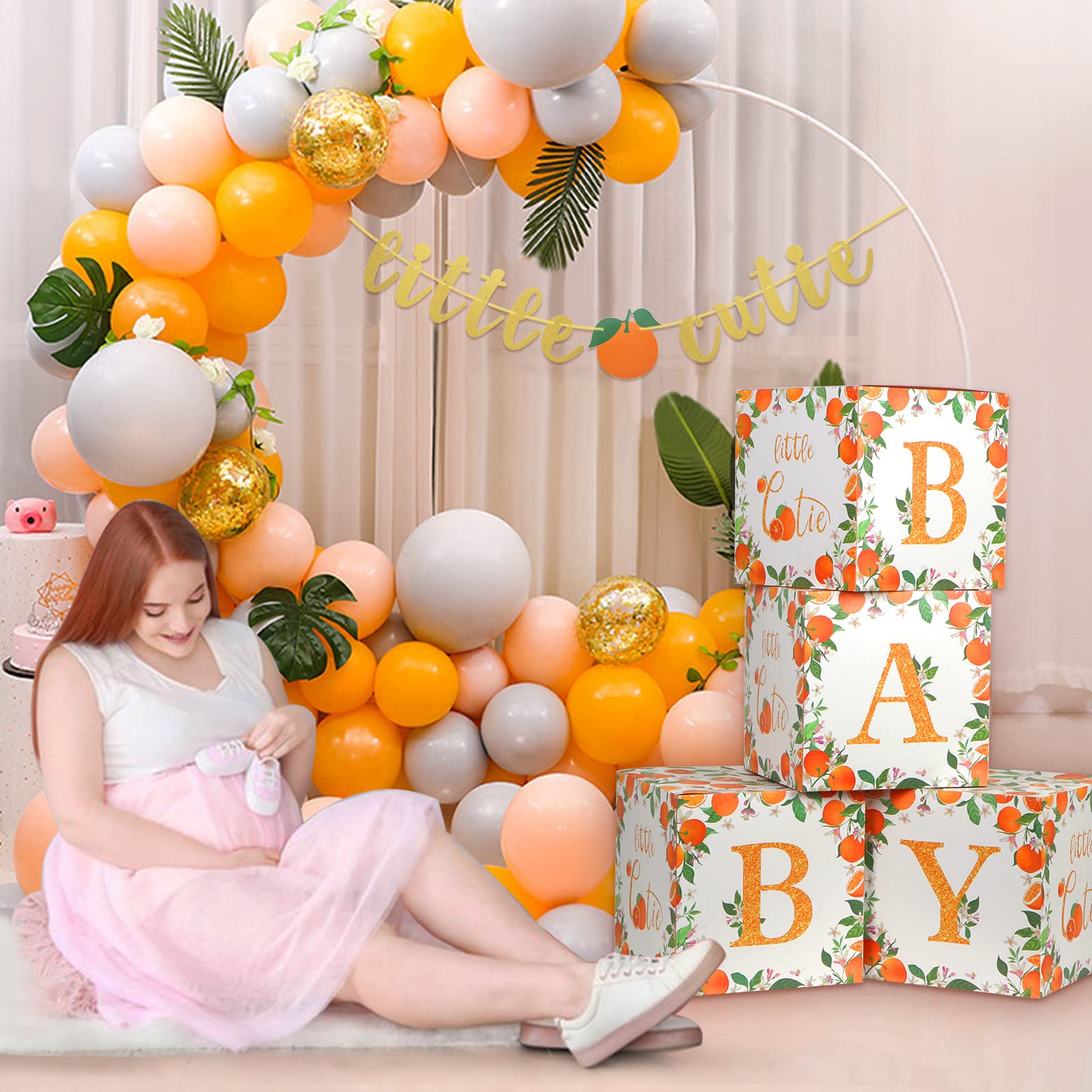 Little Cutie Baby Shower Decorations, Baby Boxes with Letters for Baby Shower, Baby Shower Banner Little Cutie Baby Balloon Boxes Baby Blocks for Orange Party Baby Shower Decor, Gender Revel