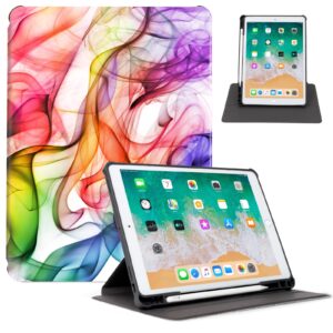 rotating case for ipad 9th/8th/7th generation, case for ipad air 3rd, case for ipad pro 10.5 inch, 360 degree rotating multi-angle view stand cover pencil holder auto wake/sleep, colorful smoke