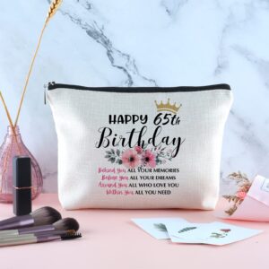 65th Birthday Gift for Women Zipper Travel Makeup Bag 65 Year Old Gifts 65 Birthday Gifts Birthday Gift Ideas for Women Grandma Mom Wife Sister Aunt