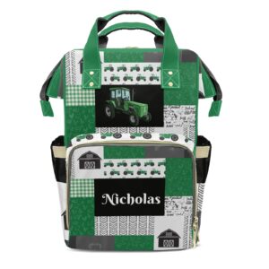 xiucoo personalized patchwork green farming vehicle tractors diaper bag backpack with name custom nappy mommy bags for baby girl boy gifts