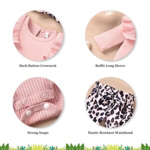 fioukiay Preemie Newborn Baby Girls Clothes Infant Romper Bodysuit Pants Clothing Set Fall Winter Outfits (Pink Leopard 01, Preemie)