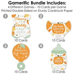 Big Dot of Happiness Little Pumpkin Decorations, 4 Fall Baby Shower Games, 10 Cards Each - Who Knows Mommy Best, Mommy or Daddy Quiz, What’s in Your Purse and Oh Baby - Gamerific Bundle