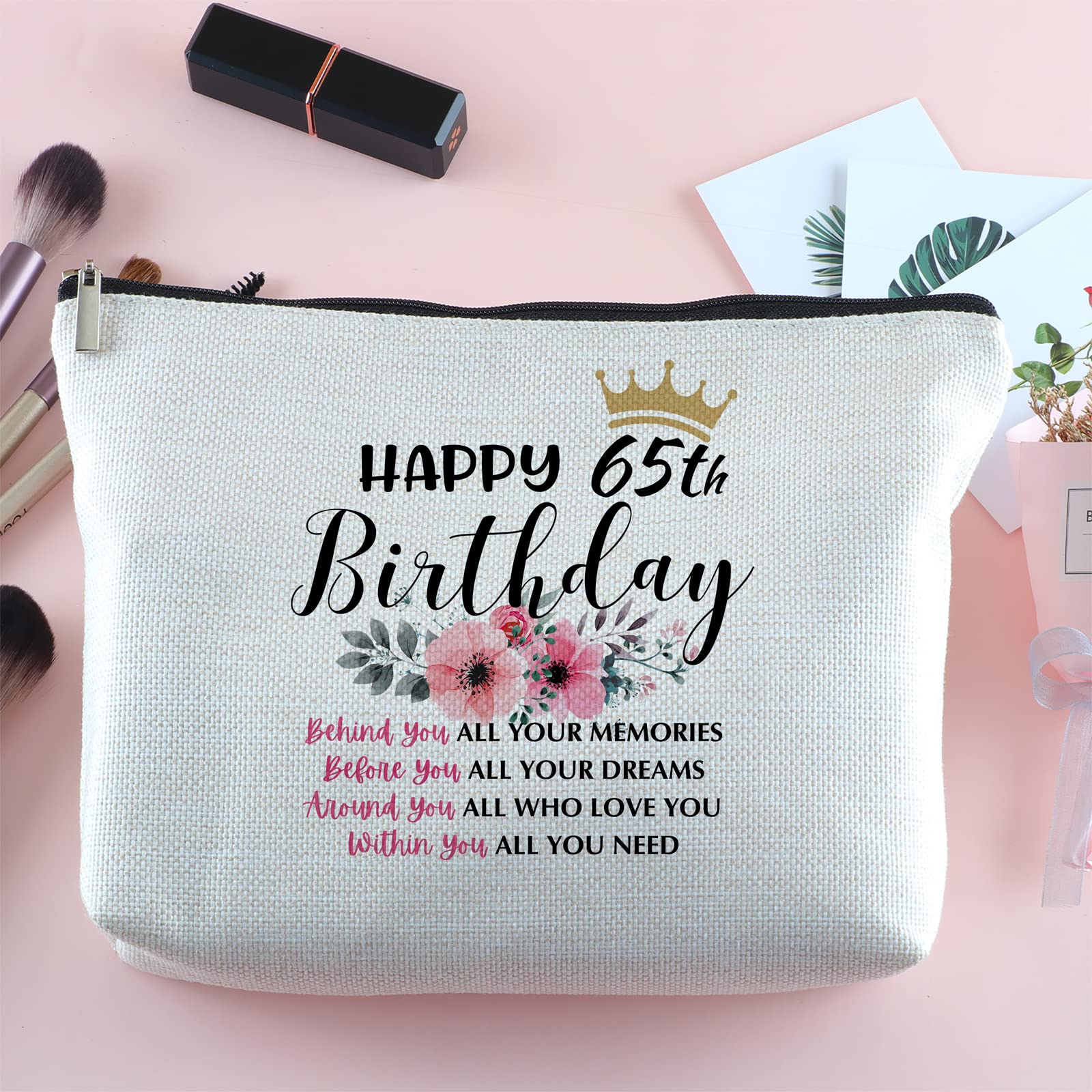 65th Birthday Gift for Women Zipper Travel Makeup Bag 65 Year Old Gifts 65 Birthday Gifts Birthday Gift Ideas for Women Grandma Mom Wife Sister Aunt