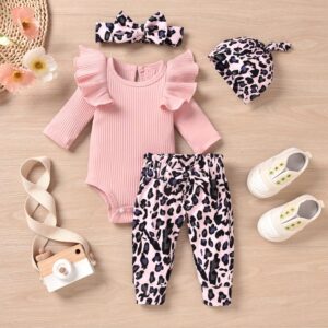 fioukiay Preemie Newborn Baby Girls Clothes Infant Romper Bodysuit Pants Clothing Set Fall Winter Outfits (Pink Leopard 01, Preemie)