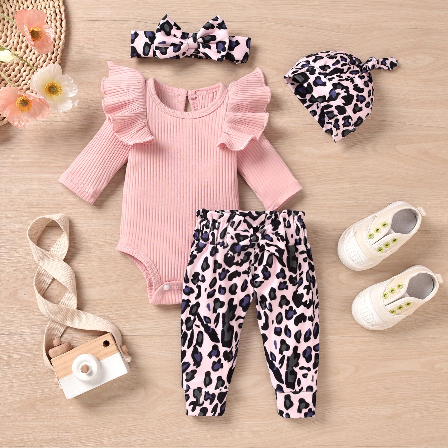 fioukiay Preemie Newborn Baby Girls Clothes Infant Romper Bodysuit Pants Clothing Set Fall Winter Outfits (Pink Leopard 01, Preemie)