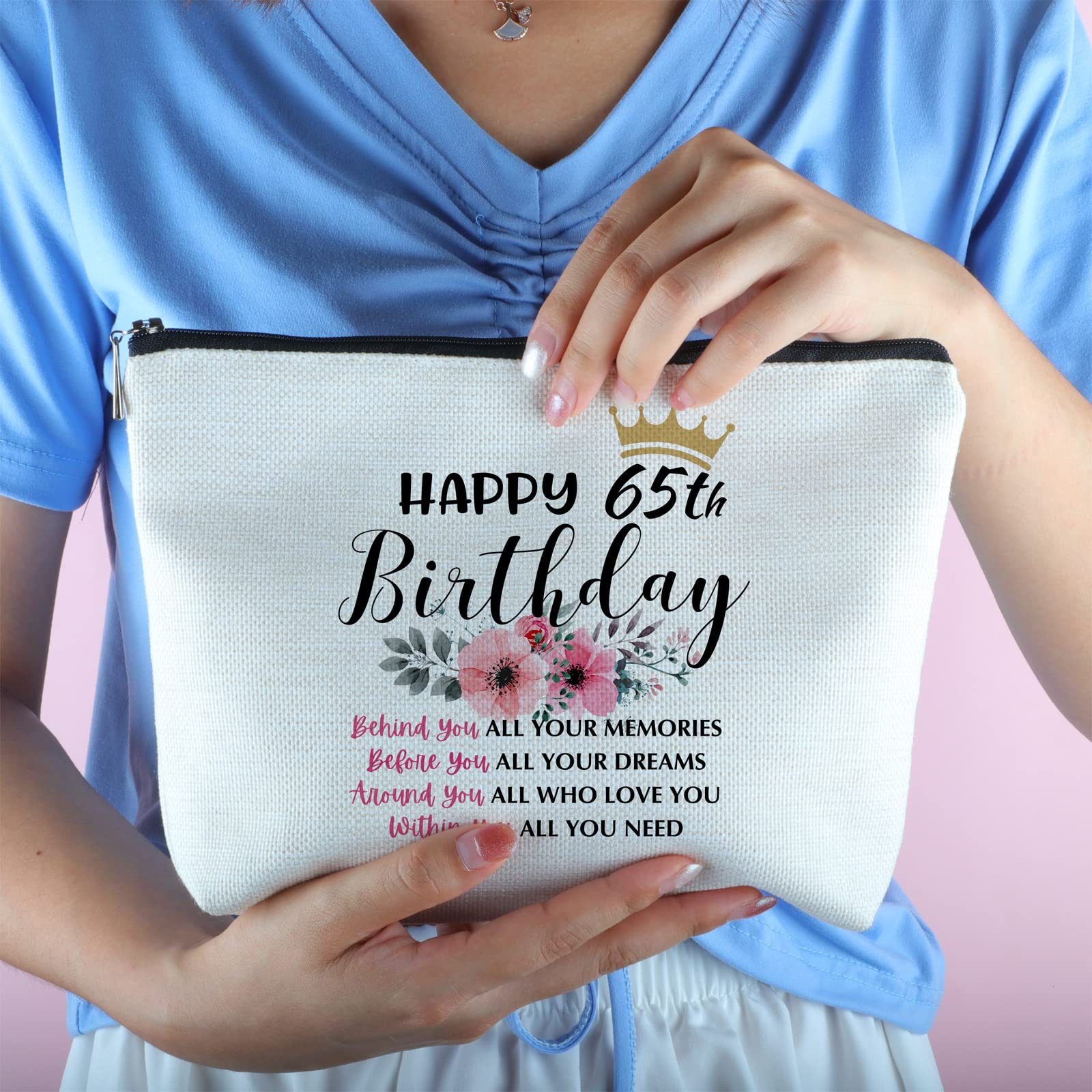 65th Birthday Gift for Women Zipper Travel Makeup Bag 65 Year Old Gifts 65 Birthday Gifts Birthday Gift Ideas for Women Grandma Mom Wife Sister Aunt