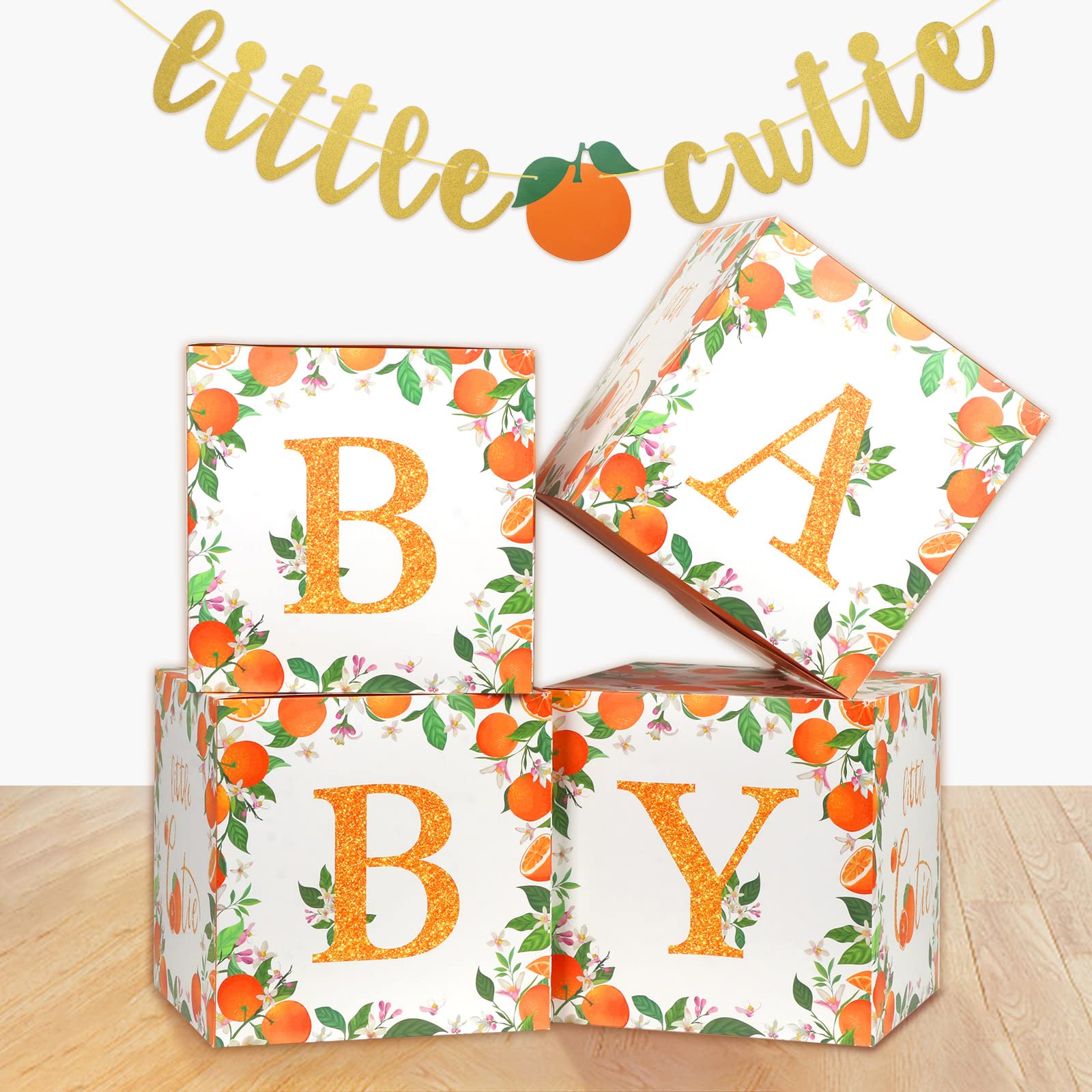 Little Cutie Baby Shower Decorations, Baby Boxes with Letters for Baby Shower, Baby Shower Banner Little Cutie Baby Balloon Boxes Baby Blocks for Orange Party Baby Shower Decor, Gender Revel