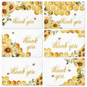 anydesign sunflower bee thank you cards bulk 30 pack thank you notes with matching seal stickers envelopes blank greeting note cards for wedding baby shower bridal birthday party invitation