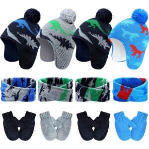 12 pieces baby boy hat scarf mittens set toddler winter warm hat knitted beanie gloves for boys (medium)