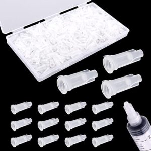 aiex 300pcs syringe tip caps for luer lock, dispensing needle tip cap syringe caps syringe plug with storage box for syringe sliding tip (clear)