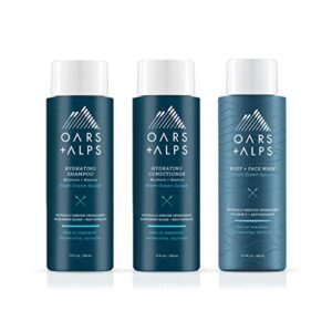 oars + alps men's sulfate free hair shampoo, conditioner, and body wash kit, moisturizing skin care infused with kelp and algae extracts, fresh ocean splash scent