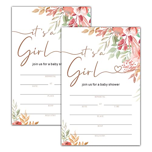 Nopoben Baby Shower Invitations and Envelopes, Floral Baby Shower Invitations, Blush Powder Floral Baby Shower Gender Reveal Party Supplies 25 Cards With Envelopes -(014bbyaoqing)