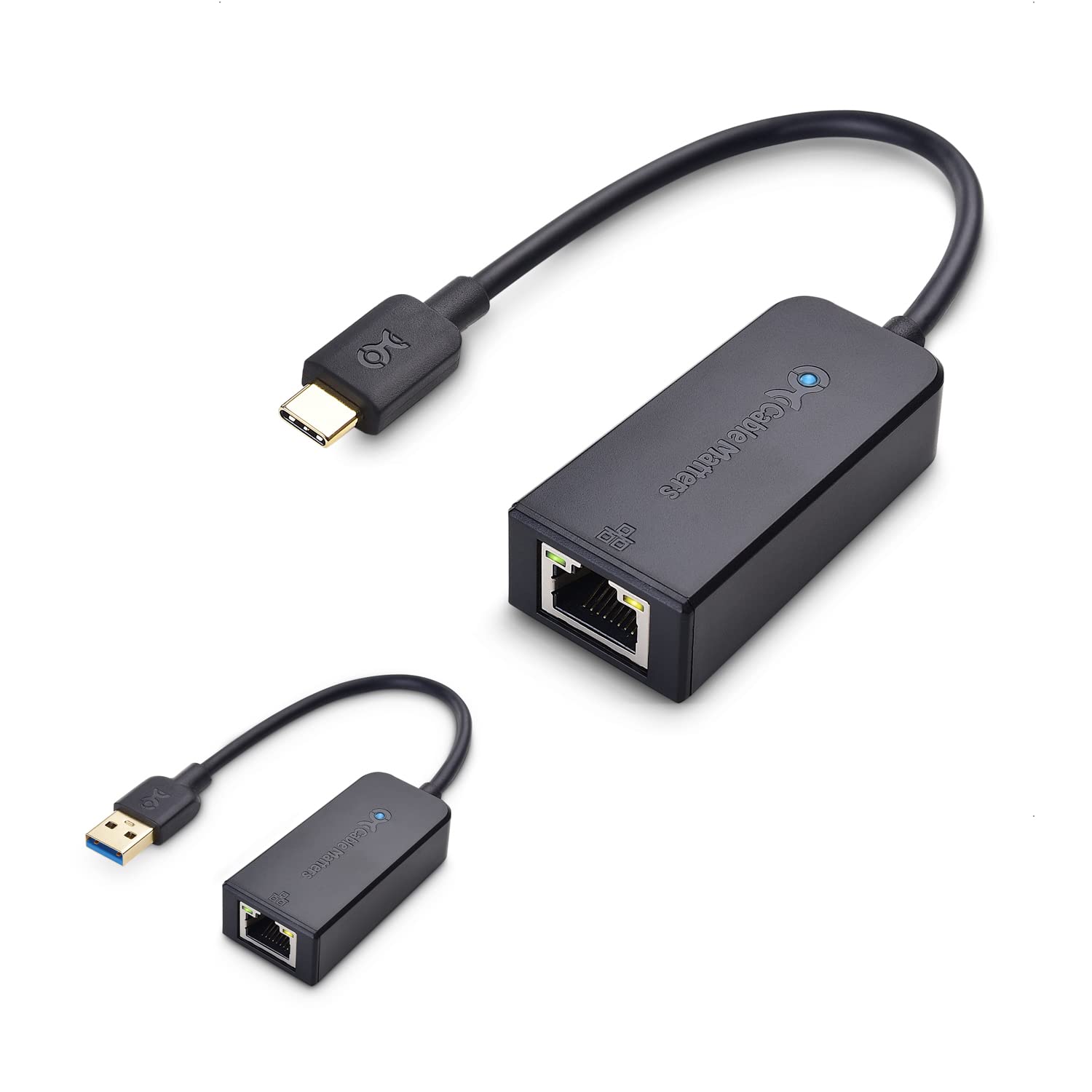 Cable Matters Plug & Play USB to Ethernet Adapter (USB 3.0 to Gigabit Ethernet) & Plug & Play USB C to Ethernet Adapter (Thunderbolt to Ethernet Adapter, Gigabit Ethernet to USB C) in Black