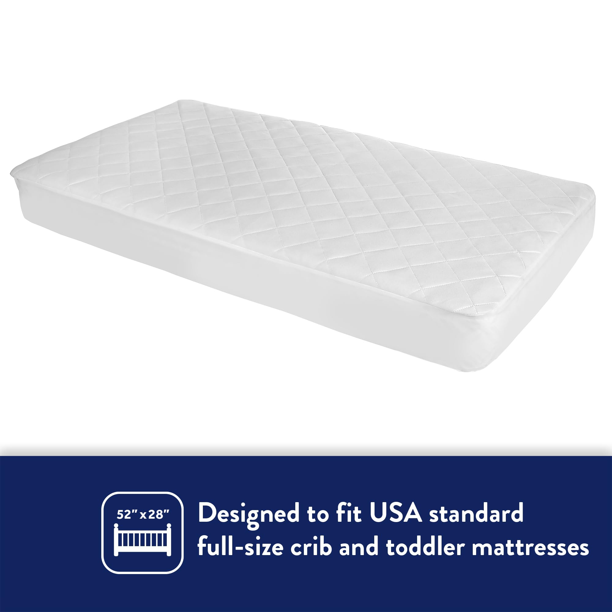 Kolcraft Fitted Waterproof Baby Crib Mattress Protector, Crib Mattress Topper, Crib Mattress Pad, Toddler Bed Mattress Protector, Machine Washable/Dryer Friendly, 52” x 28”- White