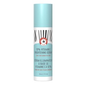 first aid beauty 10% vitamin c brightening serum, safe for sensitive skin, helps brighten + visibly firm face + neck, 1.7 oz